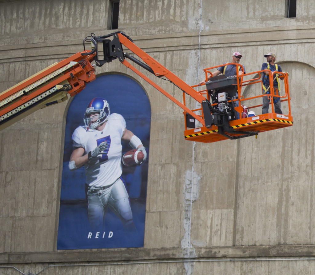 Lunch Break | North end of Memorial Stadium exterior decorated with ...